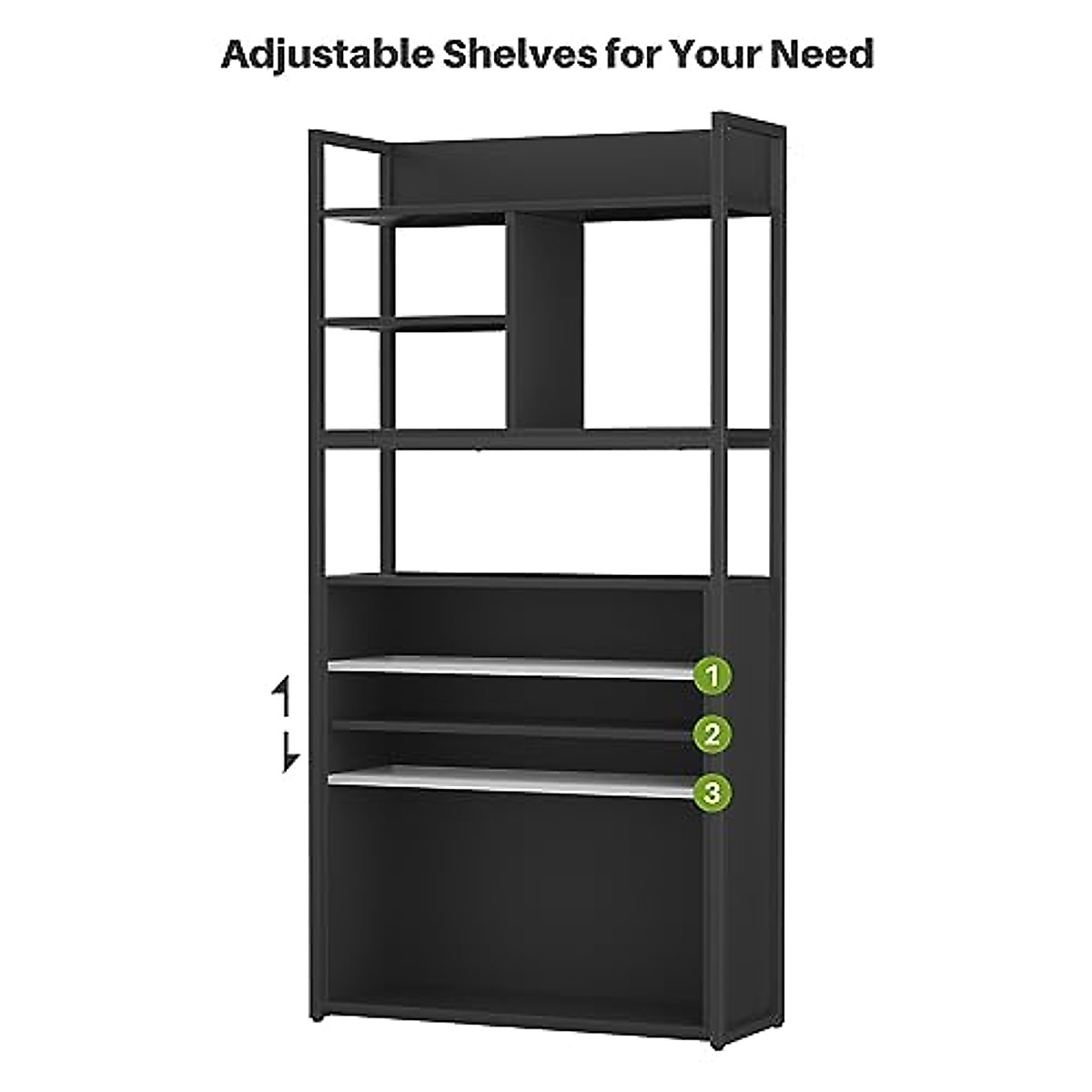armocity Black Industrial Bookshelf, 6 Tier Tall Bookshelves Wood Metal Frame Standing Bookcase, Display Book Shelf with Adjustable Storage Shelves for Home Office, Living Room, Bed Room, Black