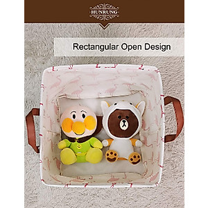 HUNRUNG Square Storage Bins Nursery Hamper Canvas Laundry Basket Foldable with Waterproof Nursery Boxes for Shelves/Gift Baskets/Toy Organizer/Office, Bedroom (Square-Pink Flamingos)