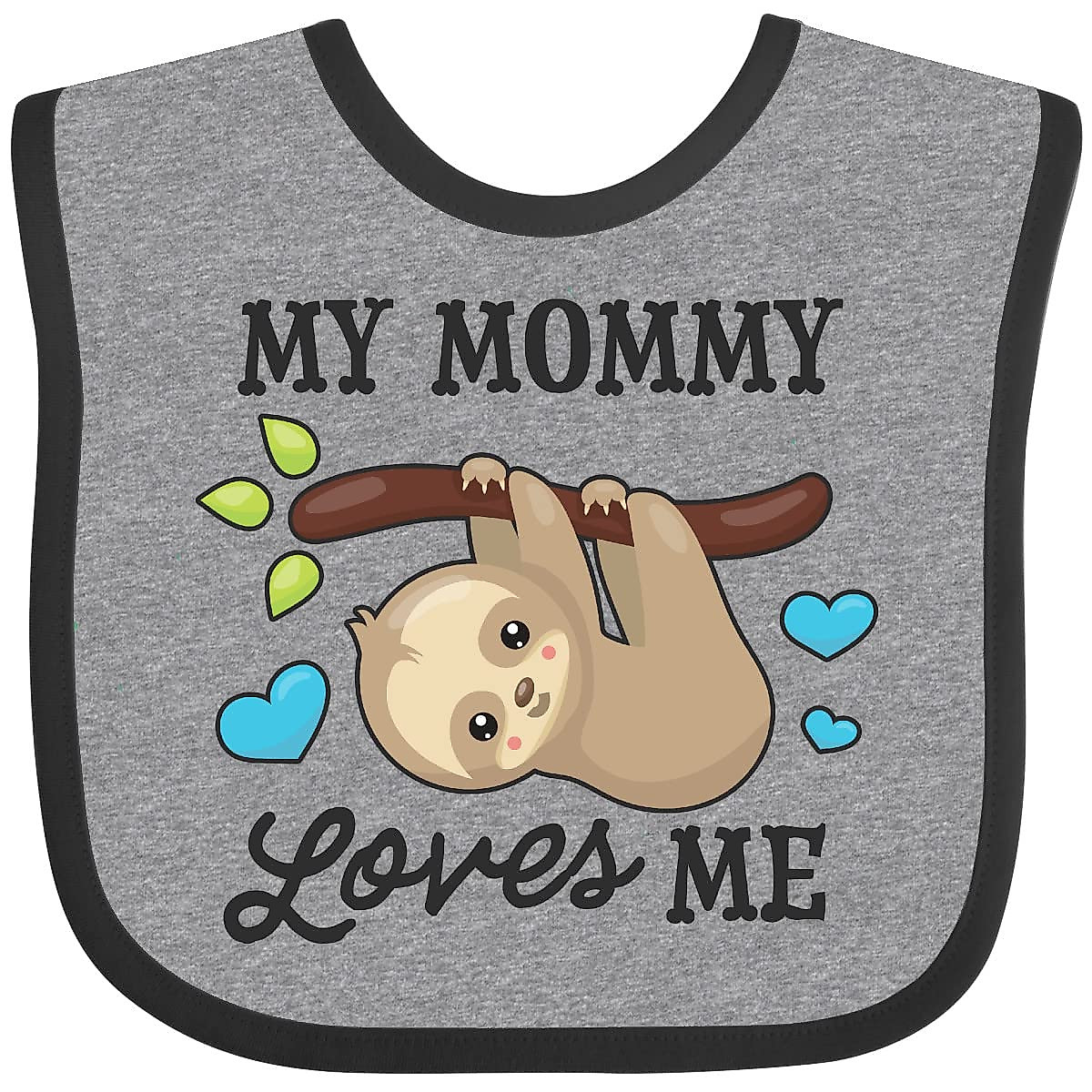 inktastic My Mommy Loves Me with Sloth and Hearts Baby Bib Heather and Black 2f25c