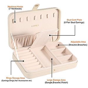 LANDICI Small Jewelry Box for Women Girls, PU Leather Travel Jewelry Case, Portable Jewelry Organizer Storage Holder Display for Ring Earrings Necklace Bracelet Bangle Men Kids Gift, Apricot