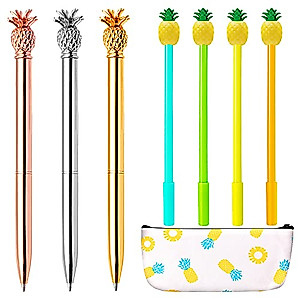 KXCOFTXI Set of 8 Pineapple Pens Ballpoint Pens, Pineapple Pencil Case Kit, Ballpoint Pens with Pineapple Pencil Pouch Bags, Pineapple Pencil Case for Office School (8 Pieces)