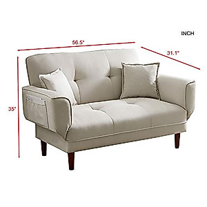 LTT Futon Sofa Bed, Futon Couch, Folding Sofa Bed Dual-Purpose Multi-Functional Relax Lounge Sofa Bed Sleeper with 2 Pillows Beige Fabric