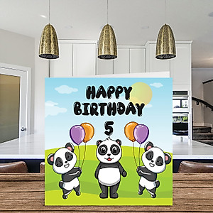 5th Birthday Card Unisex - Panda Party - Happy Birthday Card 5 Year Old, 5.7 x 5.7 Inch Cute Greeting Card for Son Daughter Brother Sister Grandson Granddaughter Niece Nephew Cousin