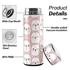 CaTaKu Pink Cute Sloth Animal Water Bottle Insulated 16 oz Stainless Steel Flask Thermos Bottle for Coffee Water Drink Reusable Wide Mouth Vacuum Travel Mug Cup