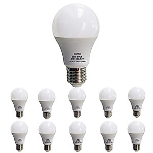 OMTO E26/E27 A19 LED Frosted Light Bulb 9W (60W Equivalent) White (6000K) 85-265V (White, 10pcs)