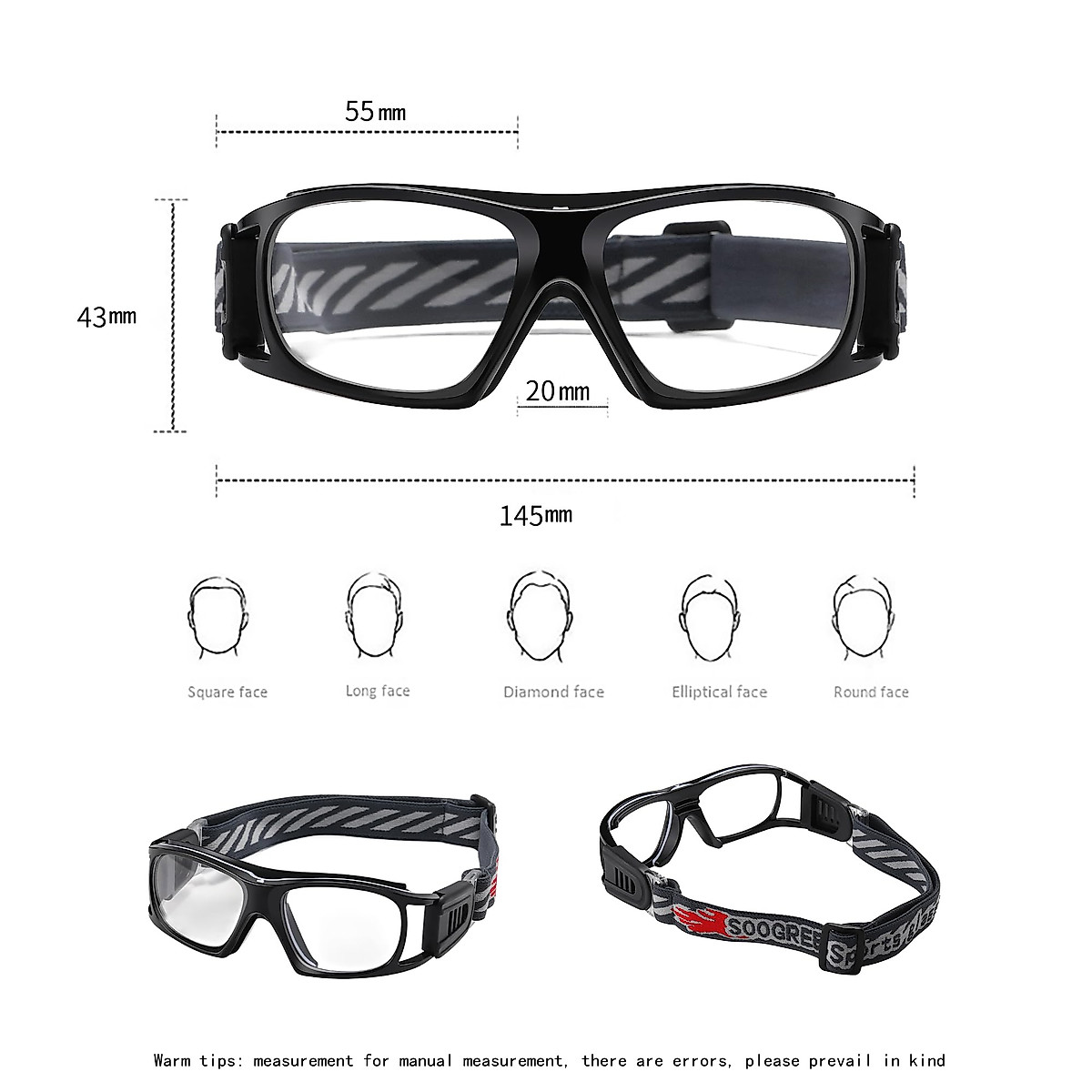 SooGree Sport Glasses for Men Women Basketball Football Sport Goggles Anti Fog Shock Collision Wearable Glasses