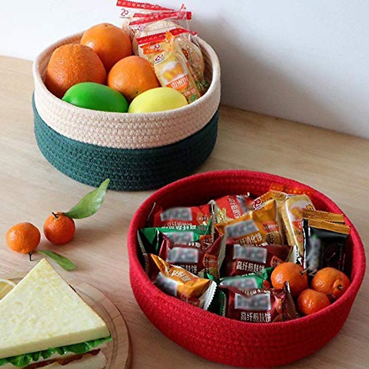 tbpersicwT Storage Basket Stackable Large Capacity Simple Design Decorative Woven Cotton Rope Baskets for Bedroom Red