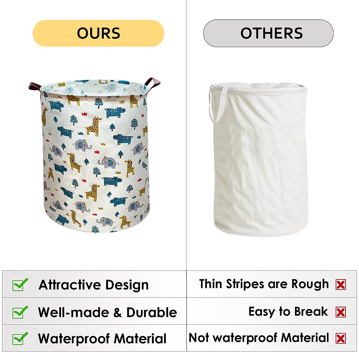 TARWEMMQN 2-Pack Baby Large Laundry Hamper with Handle Collapsible Cartoon Dirty Clothes Basket Tall Freestanding Toy Storage Organizer for Laundry,Bedroom,Nursery