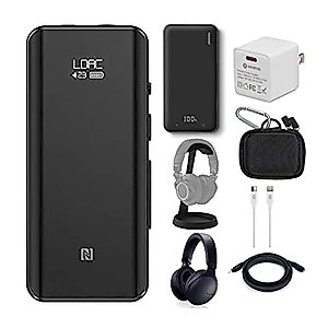 FiiO BTR5 Flagship Portable High-Fidelity Bluetooth Amplifier Bundle with EVA Travel Case, 6000mAh Portable Wireless Accessory (Black), Power Adapter, and USB-C Cable (5 Items)
