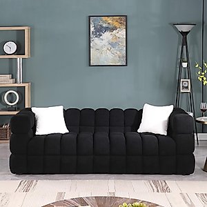 Dolonm Cloud Sofa Couch, Bouclé Fabric Couches for Living Room 84 Inch Modern Sofa for Apartment, Black