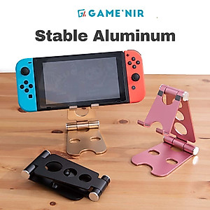 GAME'NIR Multi-Angle Adjustable Compact Metal Foldable Holder Stand for Nintendo Switch, iPad, iPhone, Samsung Galaxy, Google Nexus, Switch Stand, tablet stand holder, Mobile phone holder stand, BLACK