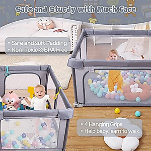 Foldable Baby Playpen, Ronipic Playpen for Babies and Toddlers, Adjustable Shape, Anti-Slip Base, 71"x59" Extra Large Baby Play Yards with Soft Breathable Mesh, Sturdy Baby Fence with Zipper Gate,Gray