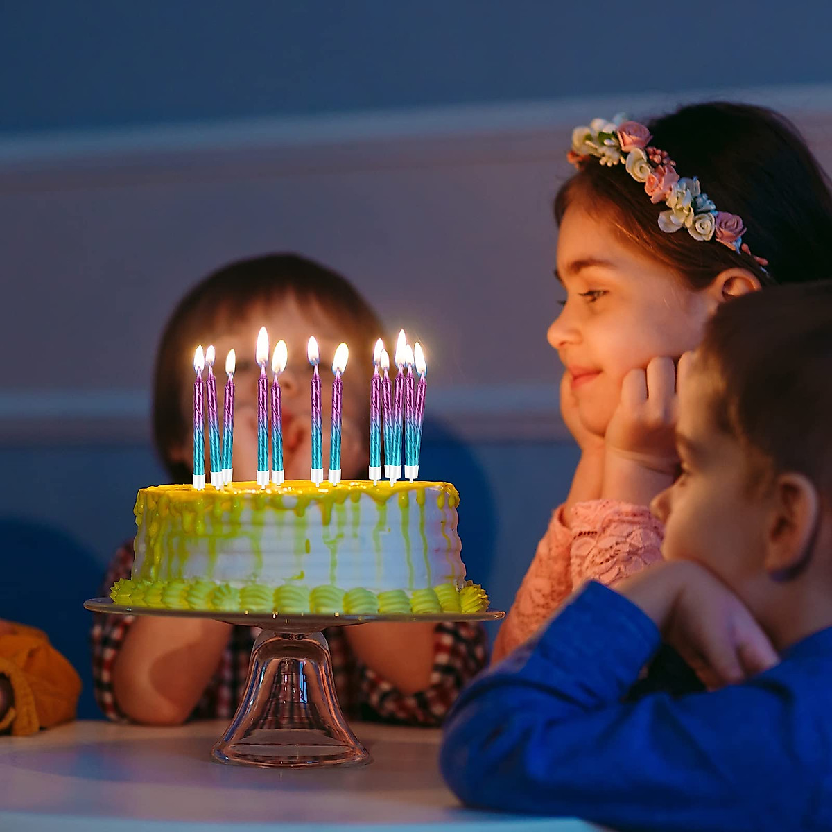 Landhoow 2.36 Inch Birthday Candles Purple to Blue Gradient Candle with 12 Pcs Gradient Spiral Candle for Baby Birthday Cake Topper Anniversary Wedding Party Decor (Number 6)