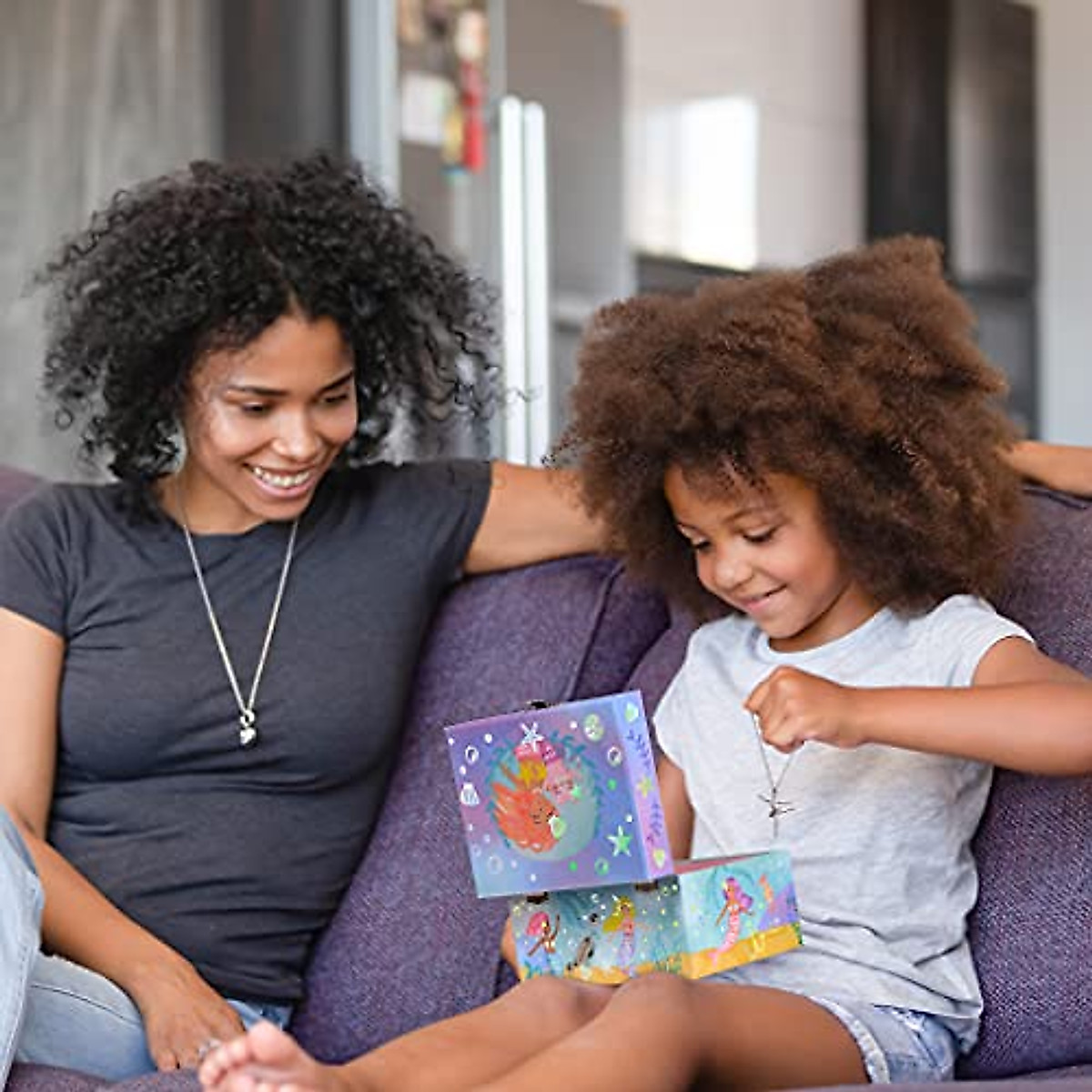 Jewelkeeper Girl's Mermaid Musical Jewelry Storage Box Pullout Drawer, Rainbow Design with Gold Foil, Over the Waves Tune