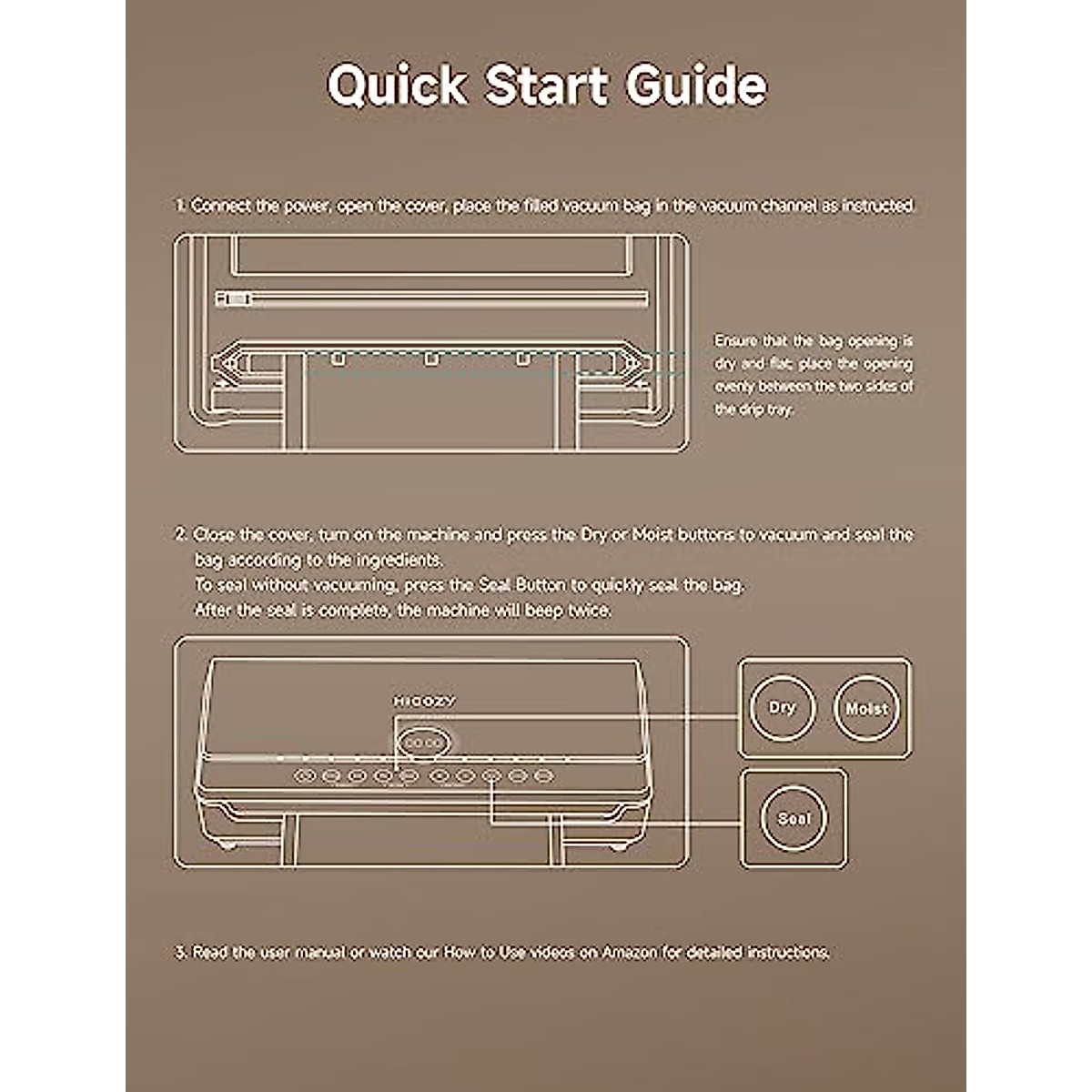 HiCOZY Vacuum Sealer Machine, Food Vacuum Sealer with Built-in Cutter and Bag Storage, Air Sealer Machine for Sous Vide and Food Storage with 10 BPA Free Vacuum Sealer Bag, 1 Roller Bag, Space Gray