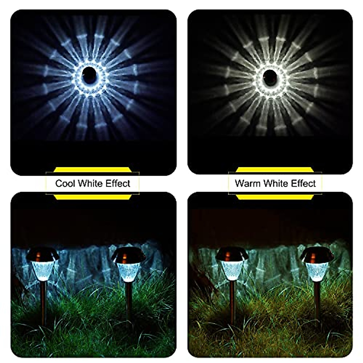 DAMAYCA 6 Pack Solar Lights Outdoor for Garden Pathway Walkway Driveway Sidewalk Yard Stainless Steel Glass Landscape Lights Solar Powered for Landscape Lighting. (Silver, Warm Light)