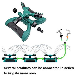 Blisstime Water Sprinkler for Lawn, Automatic Lawn Sprinkler for Yard Large Area, 360° Rotating Adjustable Garden Sprinkler Lawn Irrigation System Leak Free Design 3 Arm Sprayer, Easy Hose Connection