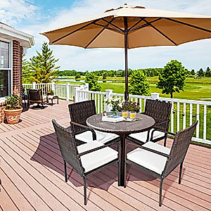 HAPPYGRILL 4 Pieces Patio Dining Chairs Rattan Wicker Chairs with Padded Sponge Cushion, Lightweight Dining Chairs with High Back Curved Armrests for Garden Poolside Lawn Backyard