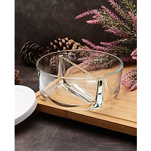 Biandeco Glass Food Storage Container 2 Compartments with Lid, Glass Lunch Containers, Glass Food Prep Containers with Lids Lunch Box Snack Container for Oven, 26.54 oz (White Lid)