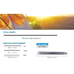 Tent Poles, BRILLIANCE4U Grey Tent Poles Replacement, Pre-Assembled Aluminum Tent Poles 16ft 4.5 in, 7001 T6 Heated Lightweight Tent Rod Outer Dia. 3/8” 9.5mm, 196.5 in 1 Pole