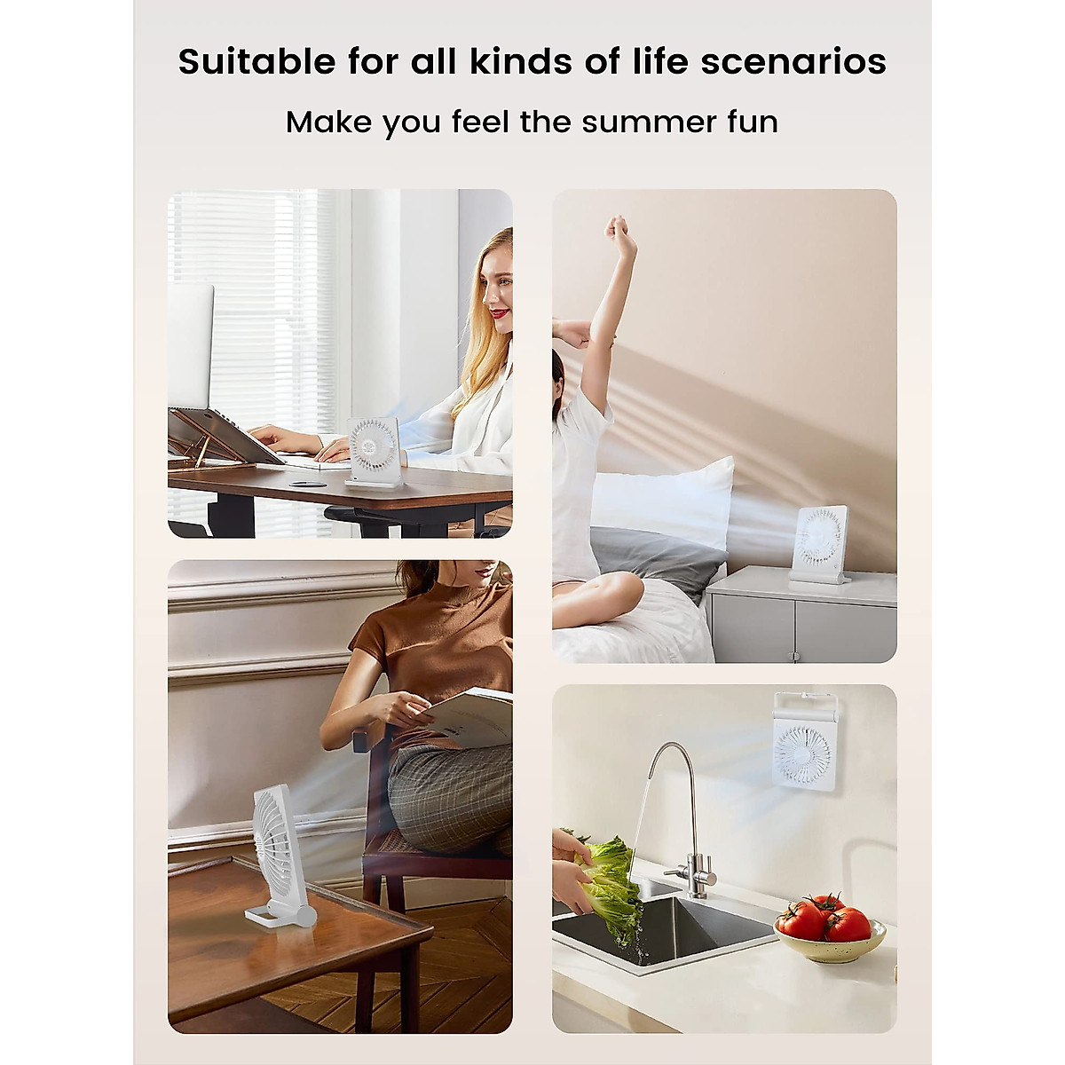 FERRISA Desk Fan On-The-Go, Small But Powerful, Portable Fan Battery Operated, 220° Tilt Folding Ultra Quiet mini Personal Fan, Strong Wind, 3 Speed Adjustable For Office Desktop Travel (White)