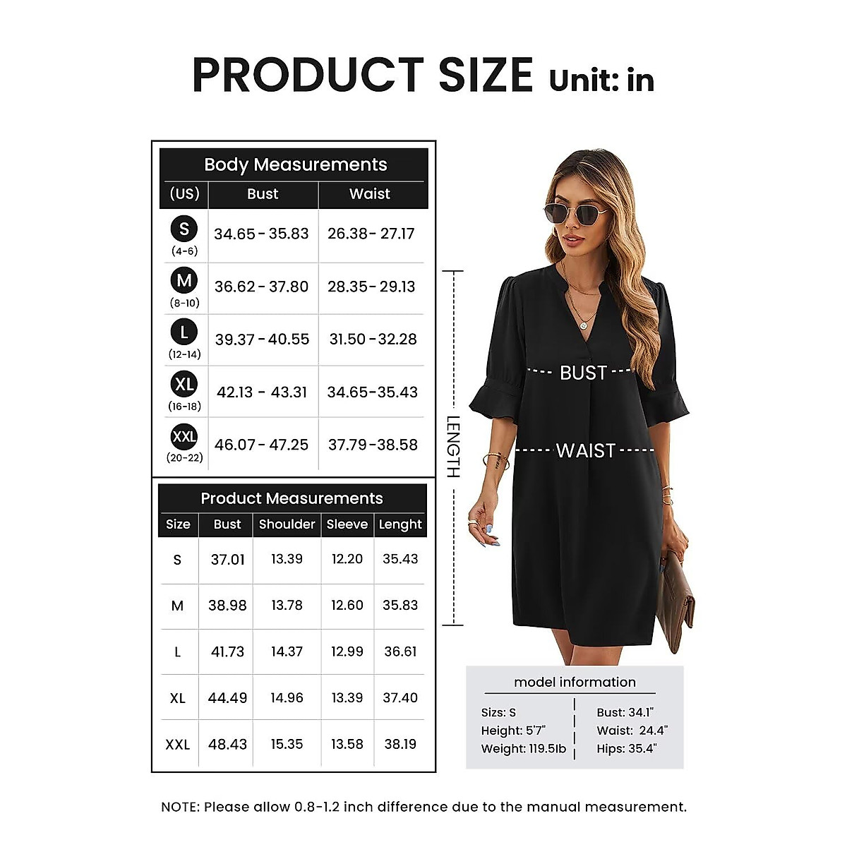 Wkior Women's Shift Dresses Elegant Summer V Neck Casual Flowy Swing Dress Blue S