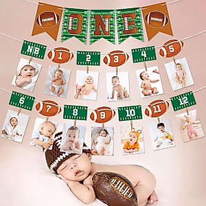Footbal Birhtday Decorations 1St Birthday Photo Banner 1St Year Down Football Banner First Birthday Monthly Photo Banner Football Theme Birthday Party Supplies