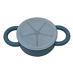 BraveJusticeKidsCo | Snack Attack II Snack Cup | Collapsible Silicone Snack Container | Toddler and Baby Snack Catcher Lid (Blue Steel)