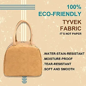 Khulula Tyvek Lunch Bag for Women Insulated Lunch Box Durable Leakproof Paper Reusable Lunch Tote Bags for Work, Picnic, Travel, Snack, Hiking Brown