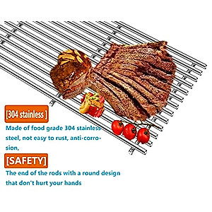 FCCUM Stainless Steel BBQ Grates, 304 Stainless Steel Solid Grates, Suitable Weber Genesis Silver/Gold B & C、 Spirit、and Other Models of Gas Grills, 17.55 inches Long / 9.64 inches Wide, Two-Piece