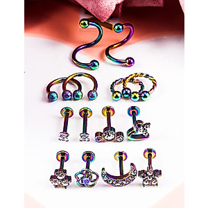 Cisyozi 16G Lip Rings Studs Hoop Piercing Jewelry for Women Stainless Surgical Steel Spiral Horseshoe Opal Lip Labret Medusa Monroe Ring Tragus Helix Cartilage Earring Stud Piercing Jewelry Women Men