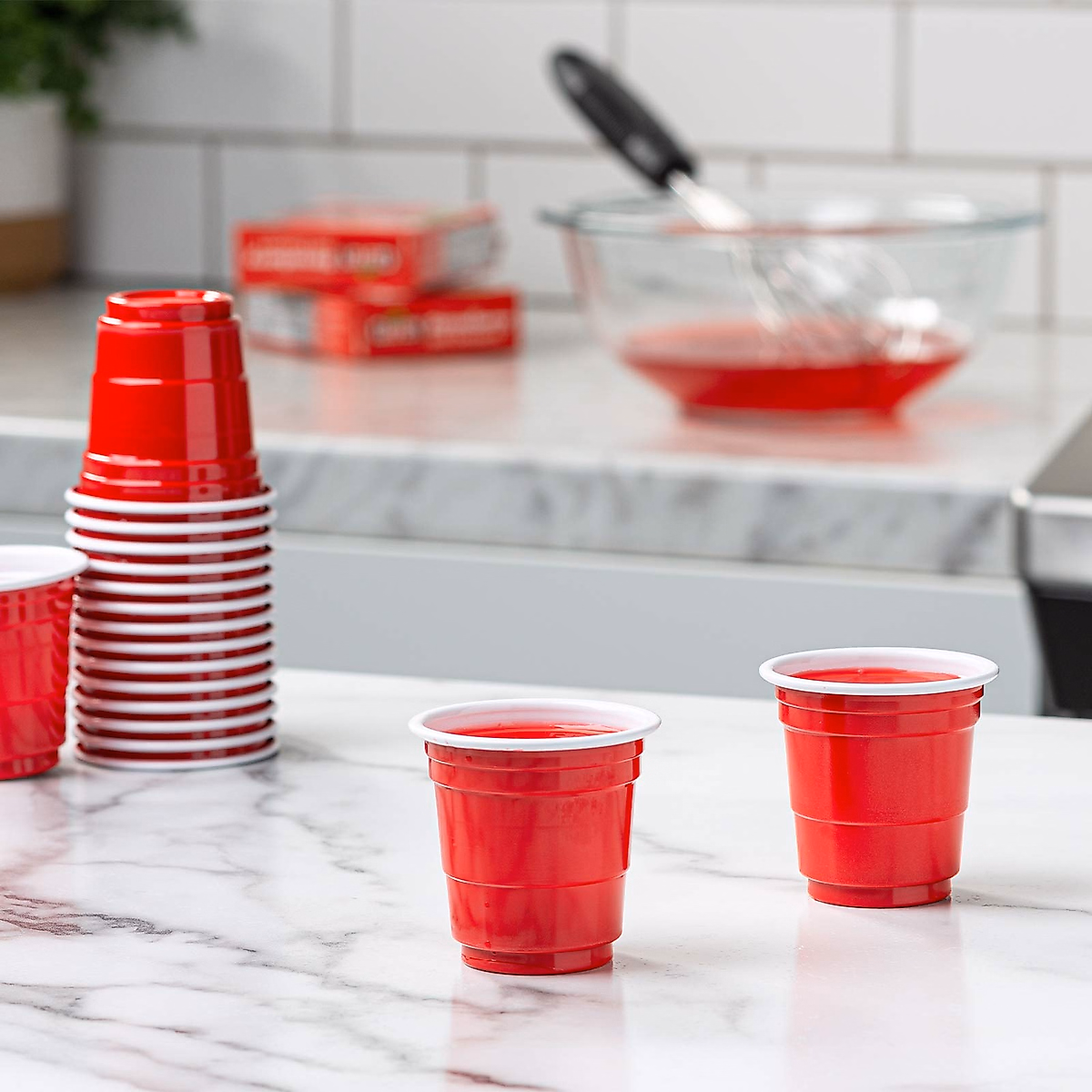 Comfy Package [Case of 3,000 2 oz. Mini Plastic Shot Glasses Disposable - Red Jello Shot Cups for Parties and Events