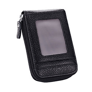boshiho RFID Blocking Card Holder Genuine Leather Credit Card Case Organizer Compact Wallet Zip Around Accordion Style (Black)