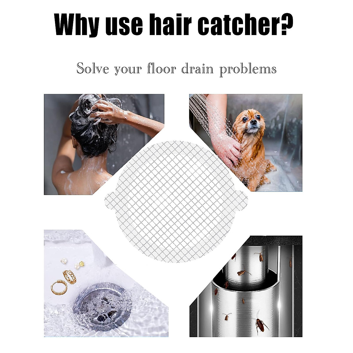 Generic 50Pack Disposable Round Mesh Shower Drain Hair Catcher Stickers - Tub Drain Cover for Bathroom, Kitchen, Sink, Bathtub (4.3 inches), White, YXR06