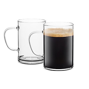 LUXU Glass Coffee Mugs 16 oz,Set of 2 Large Glass Coffee Cups Clear Tea Cups,Iced Coffee Glasses,Lead-Free Drinking Glasses for Water,Cappuccino,Latte,Cereal,Yogurt,Milk-Flat Bottomed Design