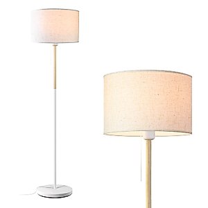 Modern Floor Lamp for Living Room Traditional Farmhouse Floor Lamps Mid-Century Pole Lamp with Linen Lamp Shade, Standing Tall Floor Lamps for Bedrooms and Office (White)