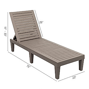 VINGLI Outdoor Chaise Lounge Chair with 5-Level Adjustable Backrest, Waterproof Outdoor Lounge Chairs 300lbs Weight Capacity, Patio Loungers Pool Lounger for Beach, Backyard, Pool (Light Taupe, 1 PCS)