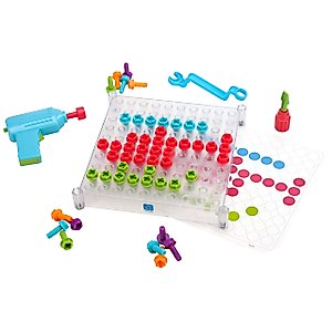 Educational Insights Design & Drill See-Through Creative Workshop: 136 Piece Set with Drill Toy, Kids Drill Sets, STEM Toy, Ages 3+
