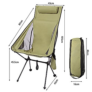 Sequpr Ultralight High BackOutdoor Folding Camping Chair， Heavy Duty Mesh Lightweight Beach Lounge Chair with Pillow and Cup Bag, Large Chair for Travel, Hiking,Fishing,Beach (Green)
