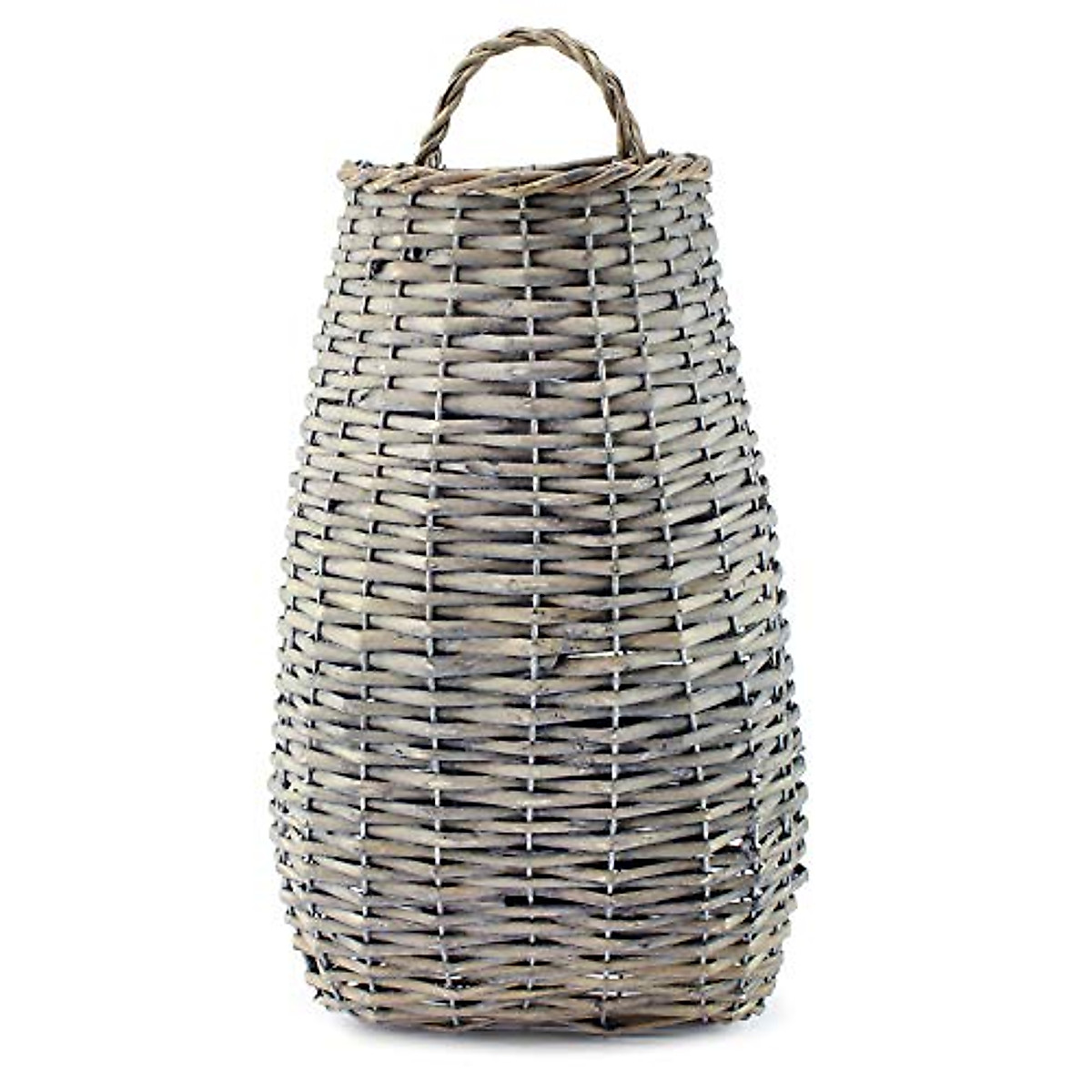 AuldHome Wall Hanging Pocket Basket; Woven Wicker Rustic Farmhouse Gray Washed Long Basket; 17 x 9 x 5 Inches