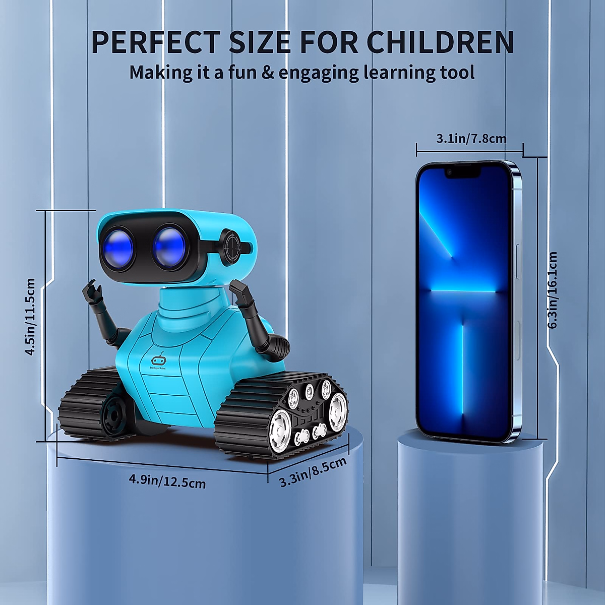 AONGAN Robot Toys - Remote Control Robot Toys for Kids, Dancing Singing Music LED Eyes Demo, Interactive Engaging Robots, USB Charging Tech Gifts Toys for Boys Girls 3 4 5 6 7 8 9 Years Old (Blue)
