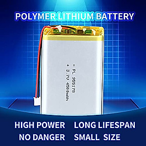YTKavq 3.7v 4500mah 955178 Lithium Polymer Ion Battery Rechargeable Lipo Battery with PH 2.0mm Pitch Connector