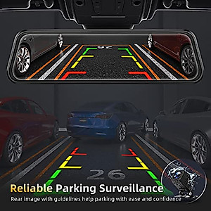 Volway 10" 4K Mirror Dash Cam w/Voice Control, Enhanced Night Vision, Full Touch Screen, Waterproof Backup Camera Rear View Mirror Camera, Parking Assistance, Loop Recording, USB Type C