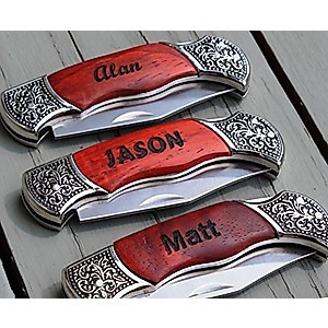 GIFTS INFINITY® Personalized Engraved Pocket Knife Rosewood Handle Groomsmen, Father's day Gift free Pouch (Silver)