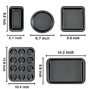 Baking Pan Sets, 5-Piece Nonstick Bakeware Sets with Cake Pan, Muffin Pan, Cupcake Pan, Roast Pan for Toaster Oven, and Kitchen Cookware Sets