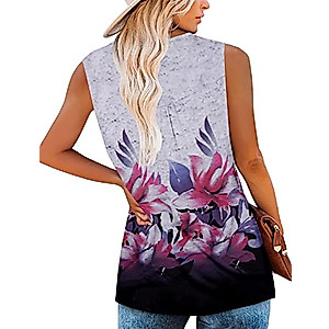 MODARANI Gray Sleeveless Tops for Women Floral Pleated Tunic Flowy Cami Shirt L