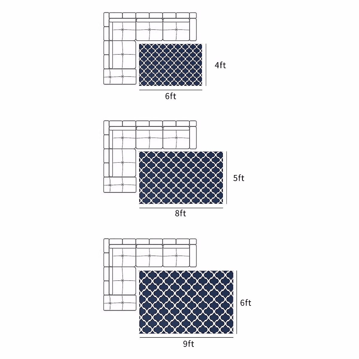 Outdoor Patio Rug Moroccan Tile Print Geometric Outdoor Rug Waterproof Floor Carpet Navy Blue Indoor Outdoor Area Rug Mats for Camping RV Picnic Balcony Porch Backyard Deck Beach