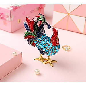 Furuida Rooster Trinket Boxes Hinged Enameled Jewelry Box Hand-Painted Animals Ornaments Craft Gift for Home Decor (Blue)