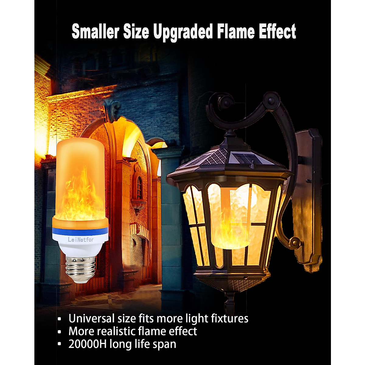 LeiNetfor Led Flame Effect Light Bulb, 4 Modes Flickering Light Bulbs Halloween Decorations,E27 Base Outdoor Led Fire Light Bulbs with Gravity Sensor for Christmas,4W Flame Light Bulbs (Yellow-4Pack)