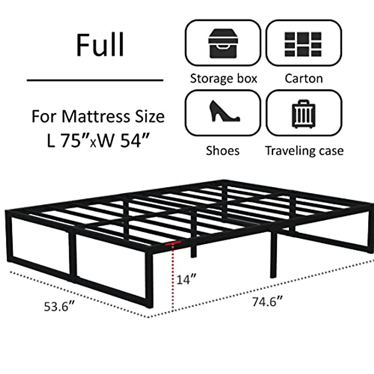 Lutown-Teen 14 Inch Full Size Bed Frame No Box Spring Needed, Heavy Duty Metal Platform Beds with Sturdy Steal Slats for Mattress Foundation, Easy Assembly, Noise Free, Black